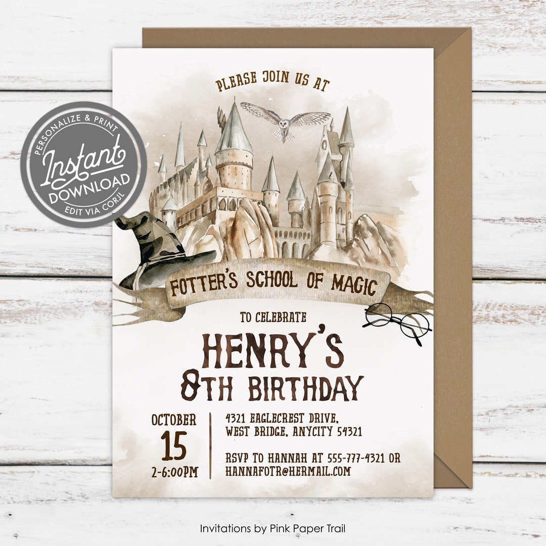 EDITABLE School of Magic Birthday Invitation, School of Wizard and ...
