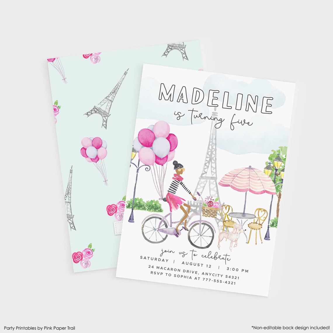 Paris Invitation Template, Parisian Girl Birthday Invitation With Cute ...