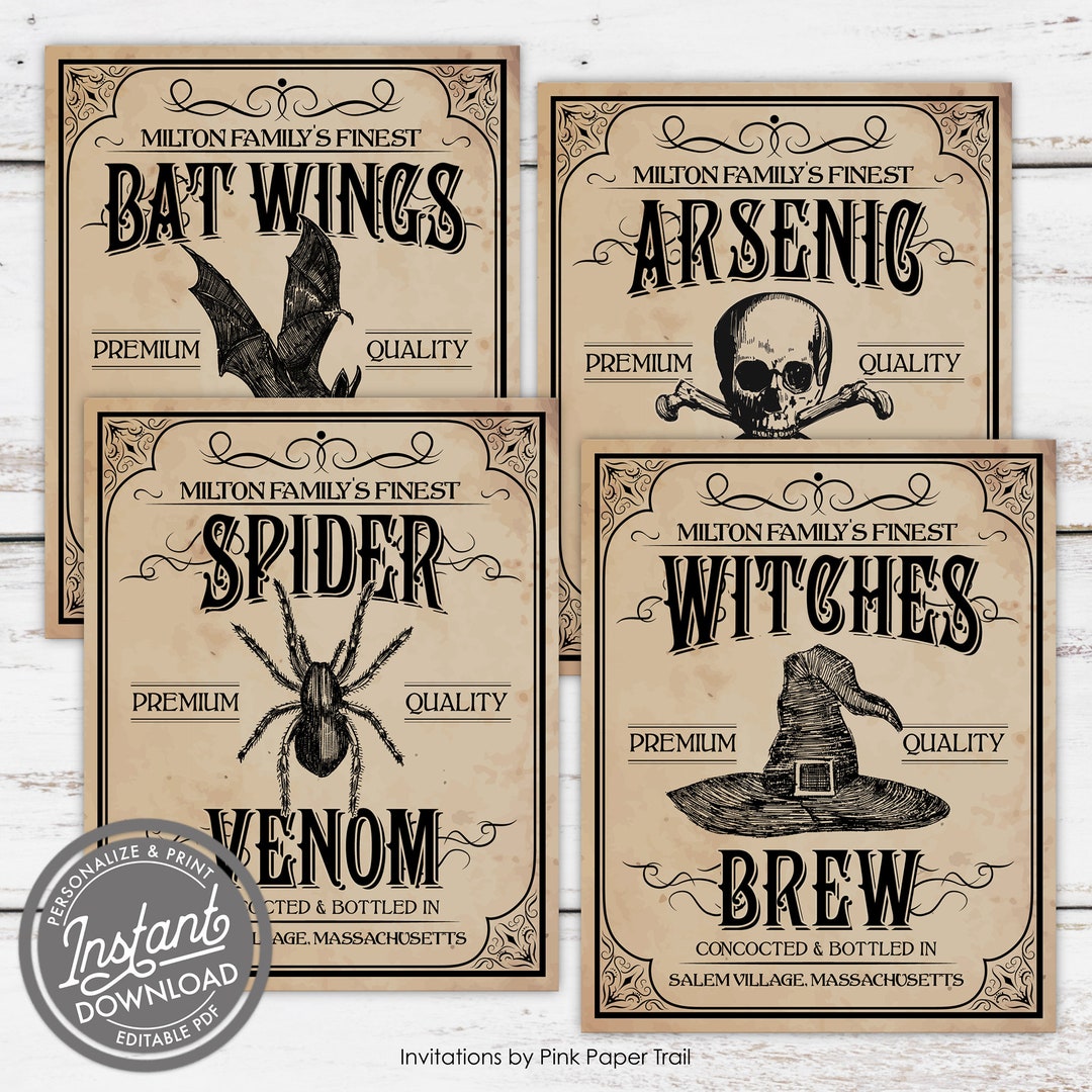 EDITABLE Halloween Wine Bottle Label Apothecary Label Bottle Label ...