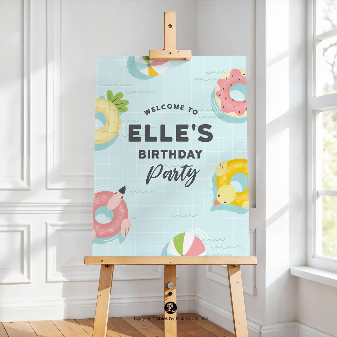 Editable Pool Party Welcome Sign Template, Hand Drawn Floaties Summer ...