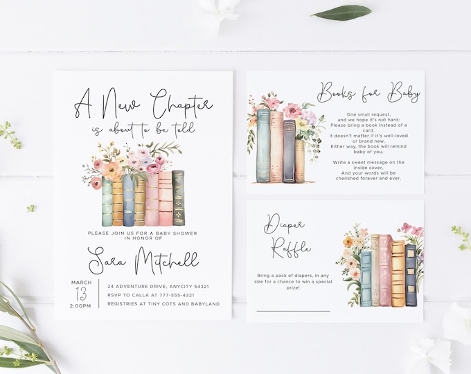 Storybook Theme Baby Shower Invite A New Chapter Book Baby Shower Party ...