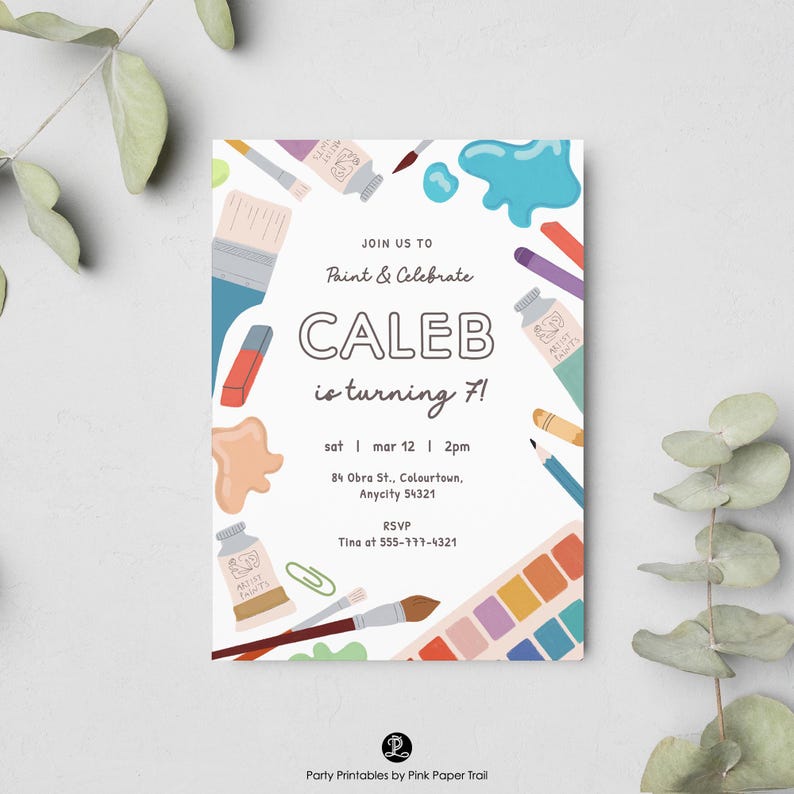 Editable Art Birthday Invitation Template, Painting Birthday Invite ...