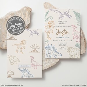 Dinosaur Birthday Invitation Modern Colorful Jurassic Prehistoric ...