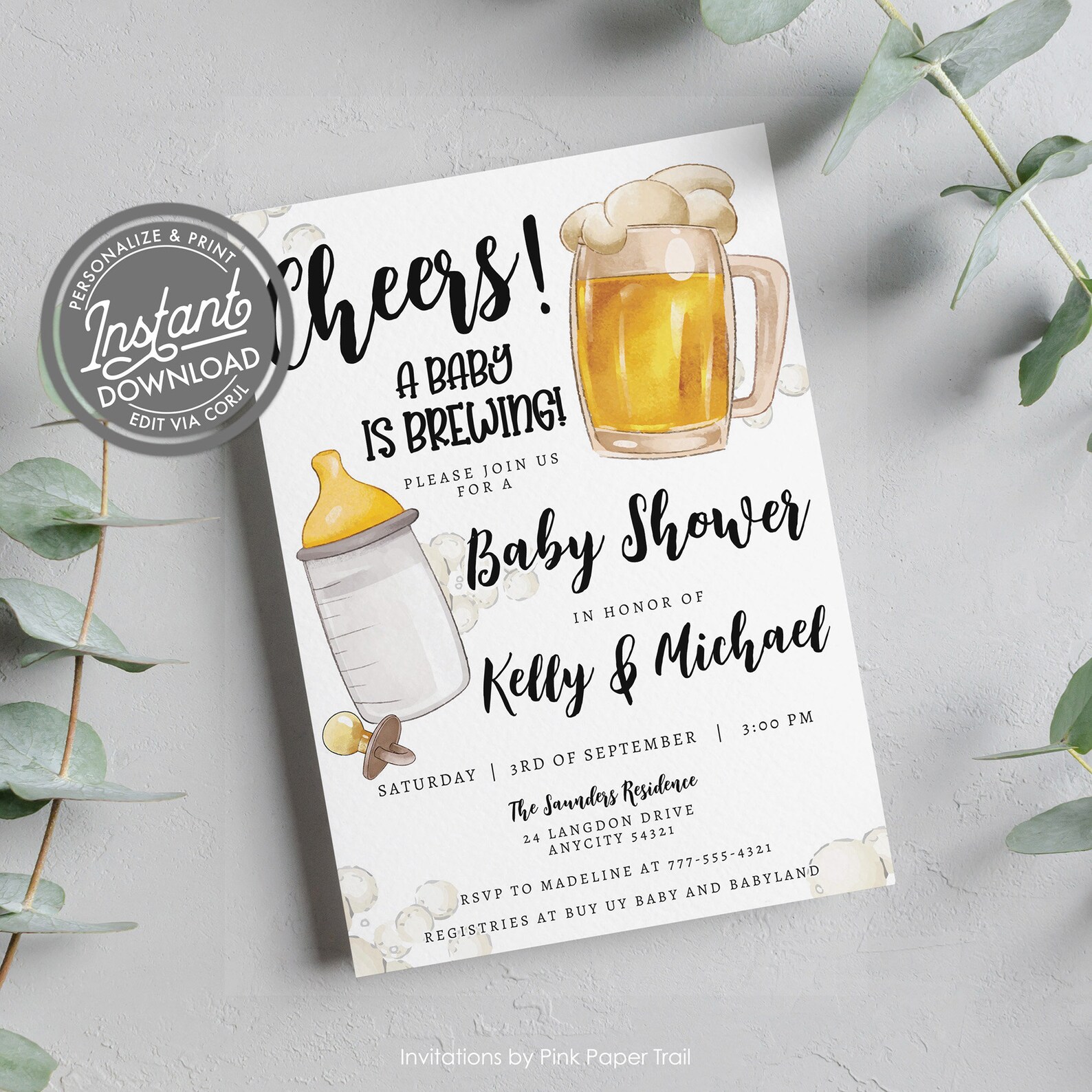 EDITABLE A Baby is Brewing Baby Shower Invitation Baby Bottle - Etsy