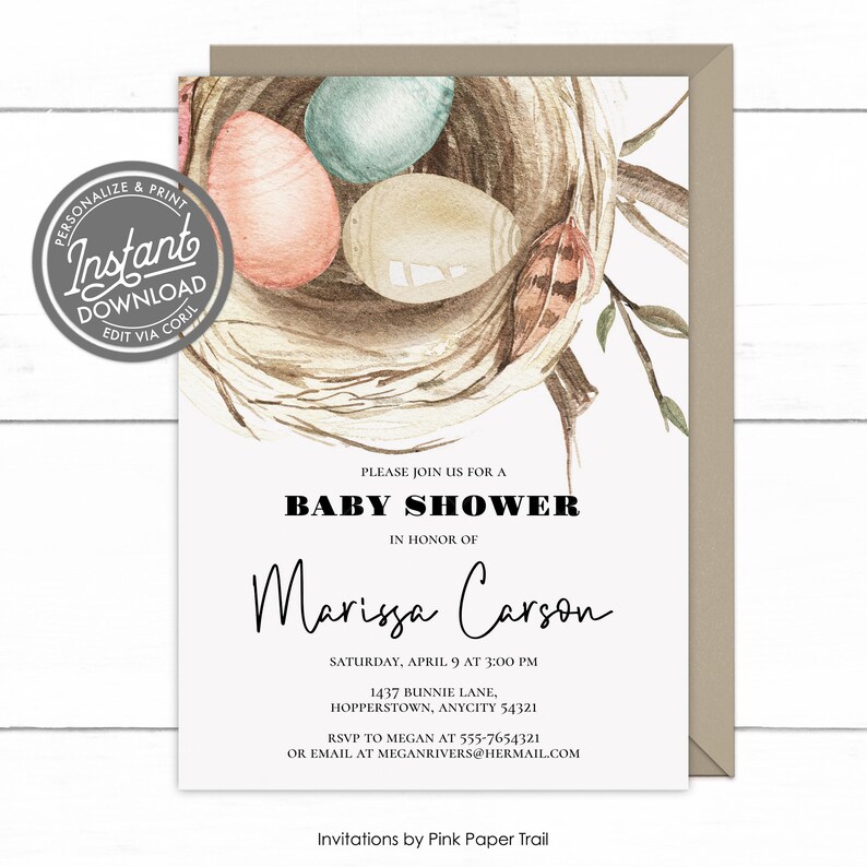 EDITABLE Egg Nest Baby Shower Invitation Baby Shower Party - Etsy