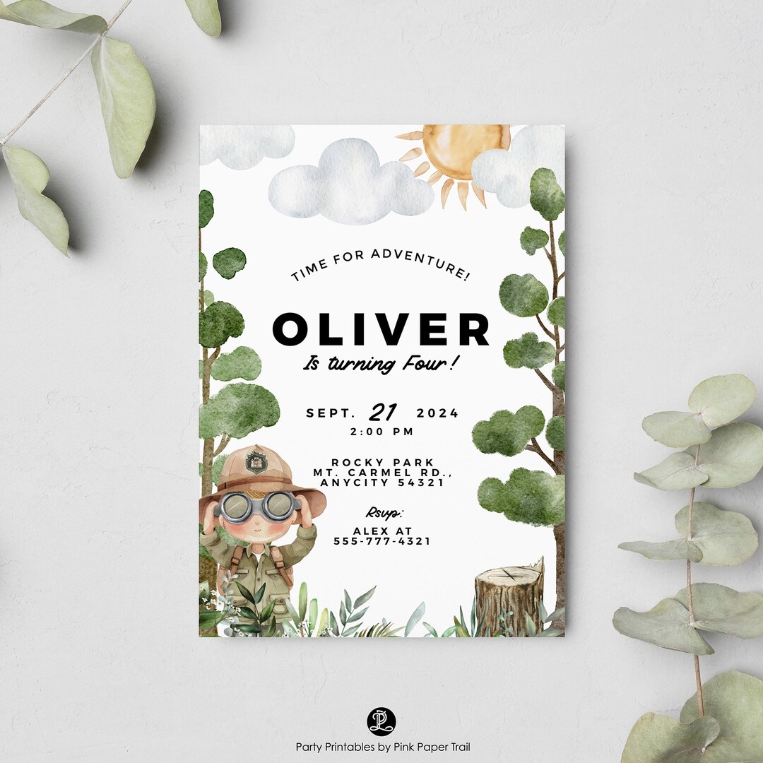 EDITABLE Little Explorer Adventure Boy Birthday Party Invitation ...
