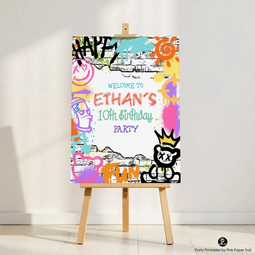 Editable Graffiti Street Art Party Welcome Sign, Street Art Painting ...