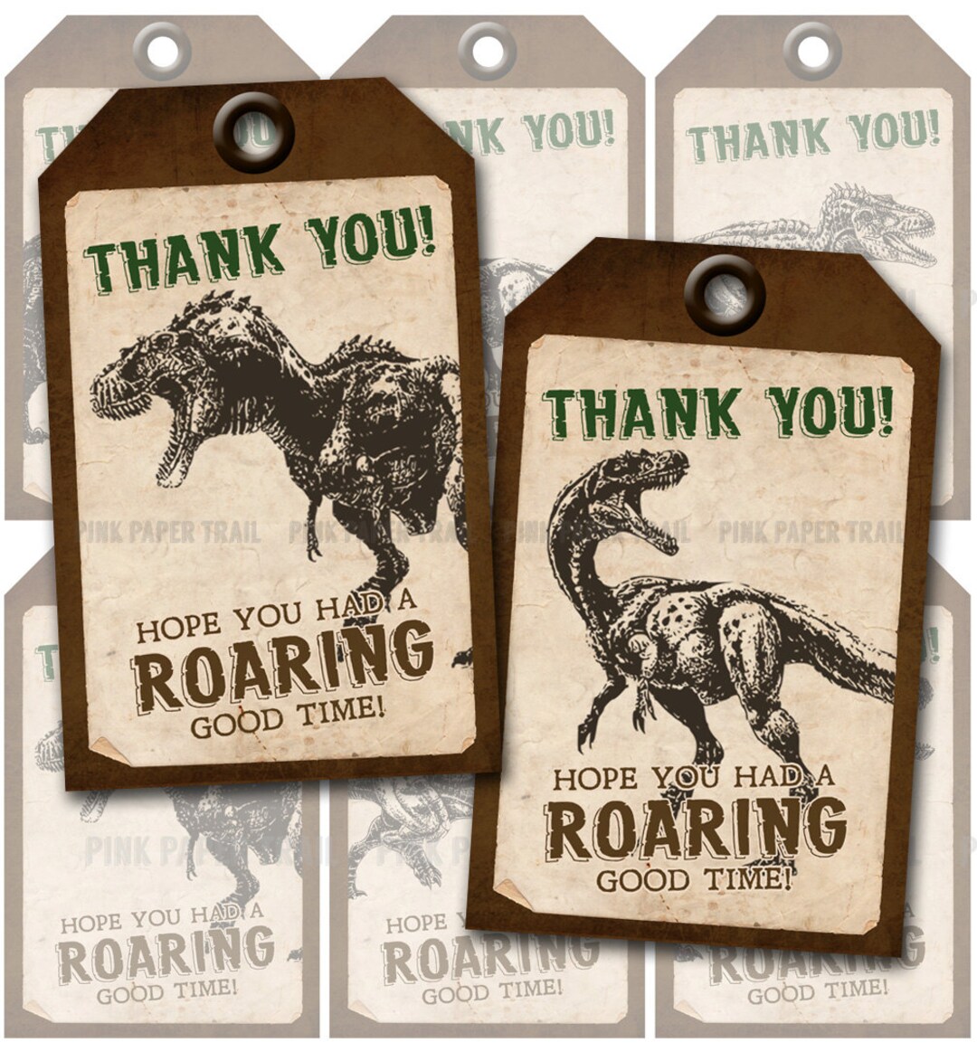 Dinosaur Themed Favor Tags, 4 Different Tag Designs, Instant Download ...