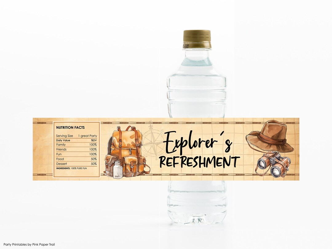 Editable Adventure Explorer Themed Party Water Bottle Label, Adventurer ...