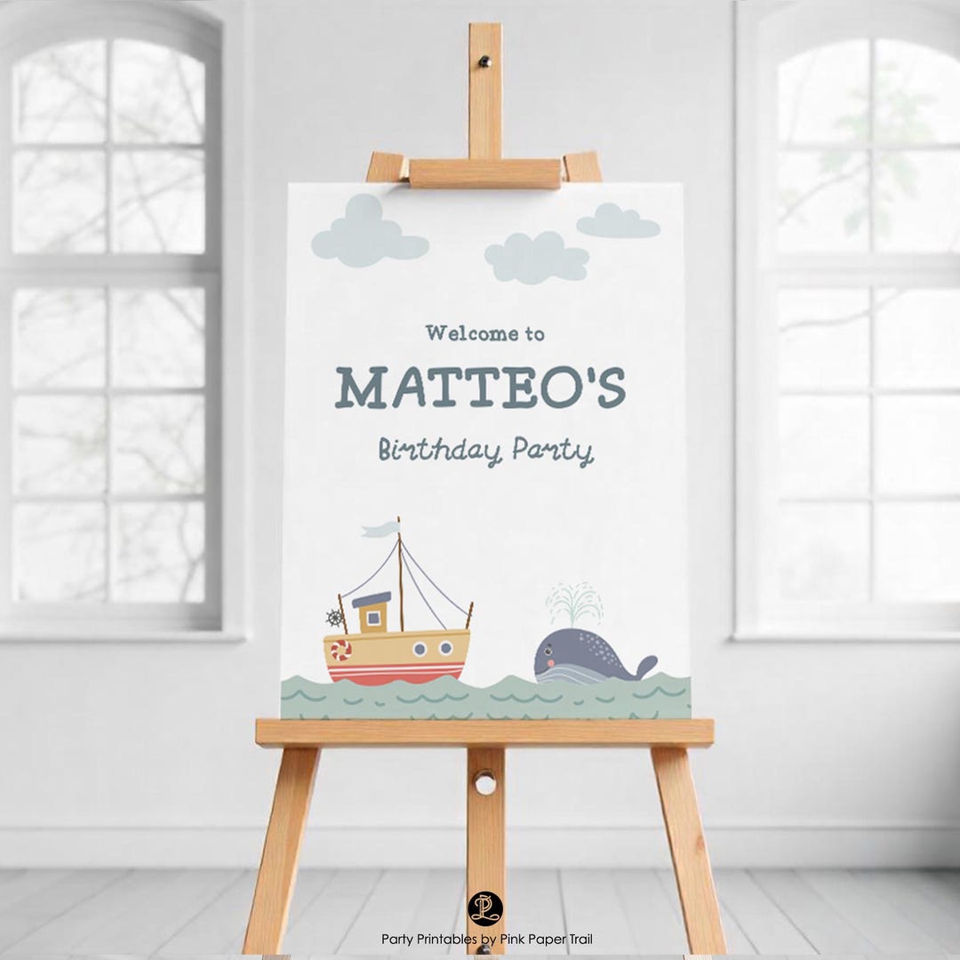 Editable Cute Nautical Sailboat Birthday Welcome Sign, Sailboat Welcome ...