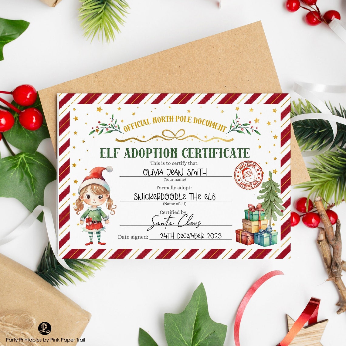 Christmas Elf Adoption Certificate Editable Template, Adopt an Elf for ...