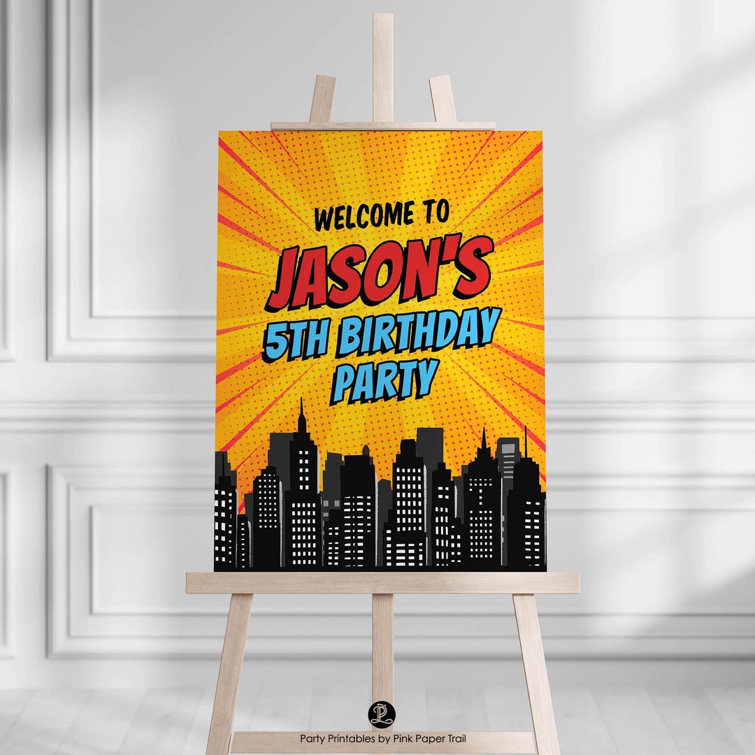 Editable Superhero Birthday Welcome Sign, Boy Superheroes Party Super ...