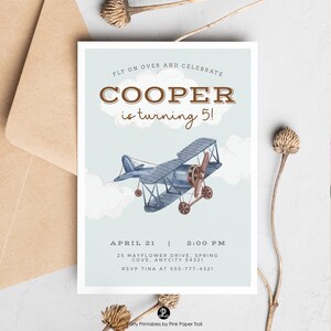 Airplane Birthday Invitation Aviation Theme Party Invite Retro Airplane ...