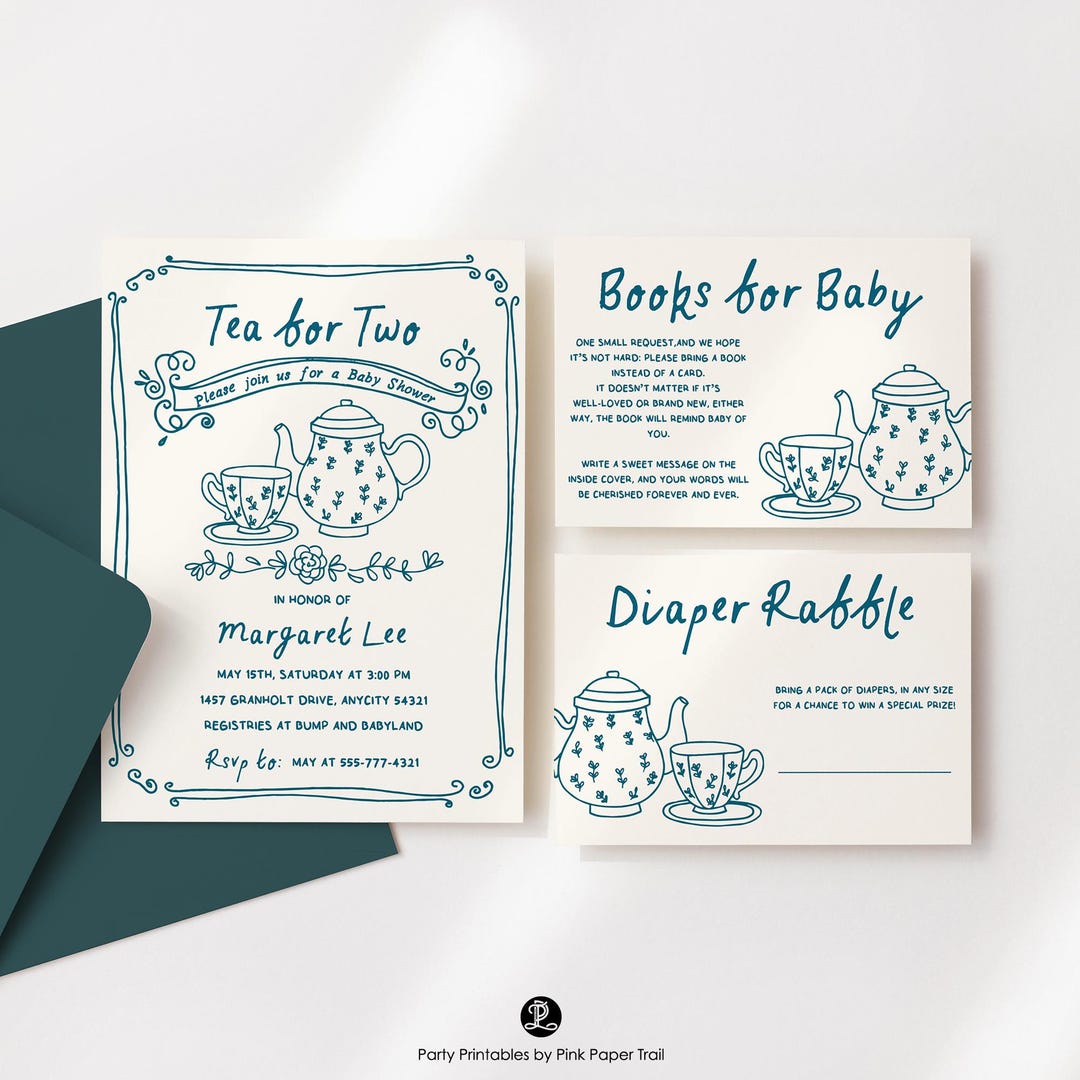 Hand Drawn Tea Party Doodle Baby Shower Invitation Editable Template ...