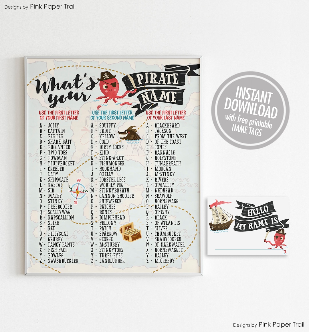 What's Your Pirate Name Party Sign, Pirate Name Game Printable Sign ...