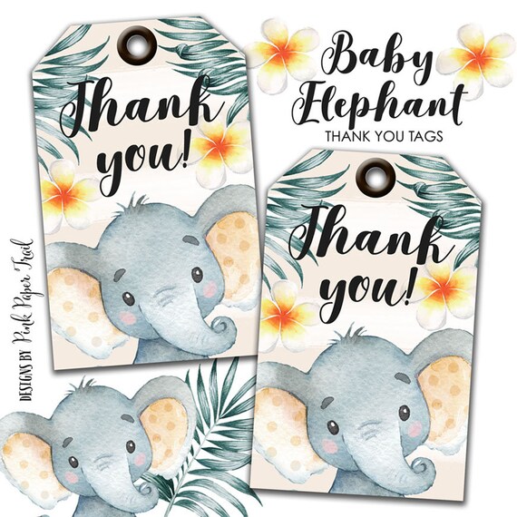 Thank You Tags Baby Elephant Baby Elephant Girl Theme Birthday Favour