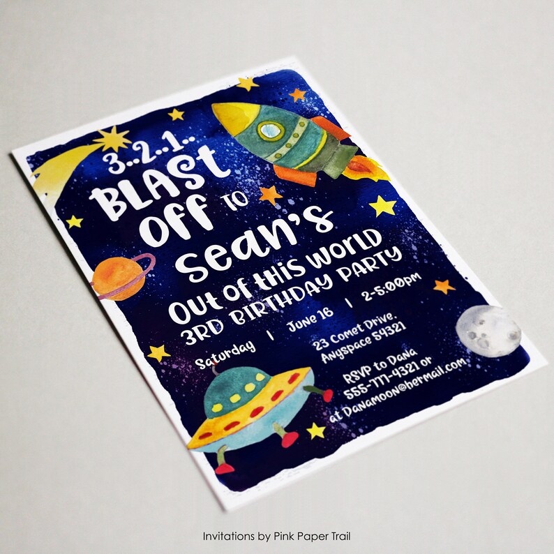 EDITABLE Outerspace Birthday Invitation Blast off Space Ship - Etsy