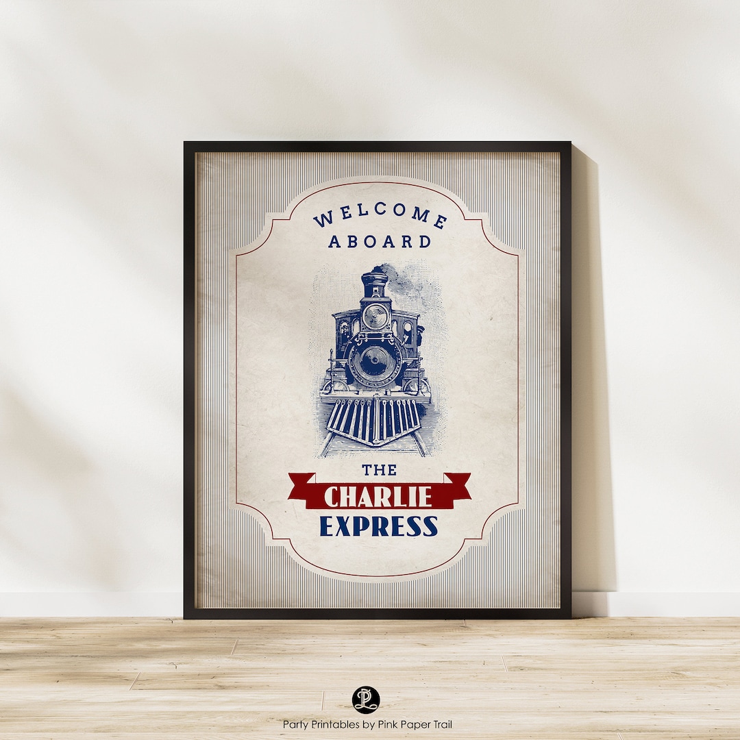 Vintage Train Steam Engine Locomotive Party Welcome Sign, Editable ...