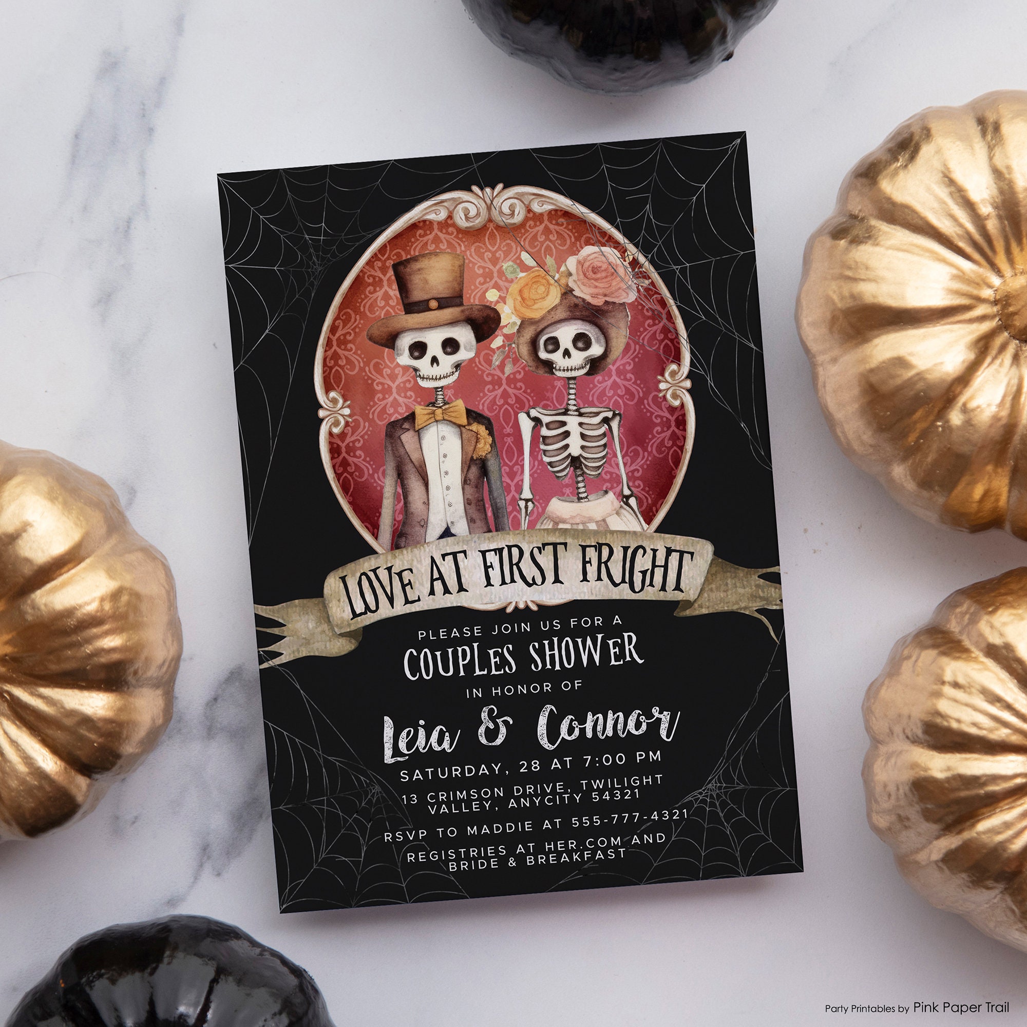 Editable Halloween Couple Shower Skeleton Invitation Template, Couple ...