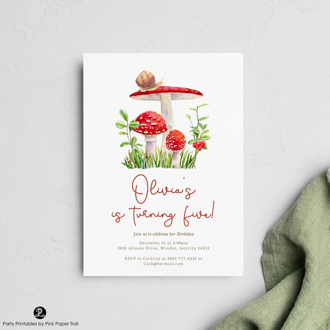 Mushroom Invitation Template, Enchanted Woodland Forest Mushroom ...