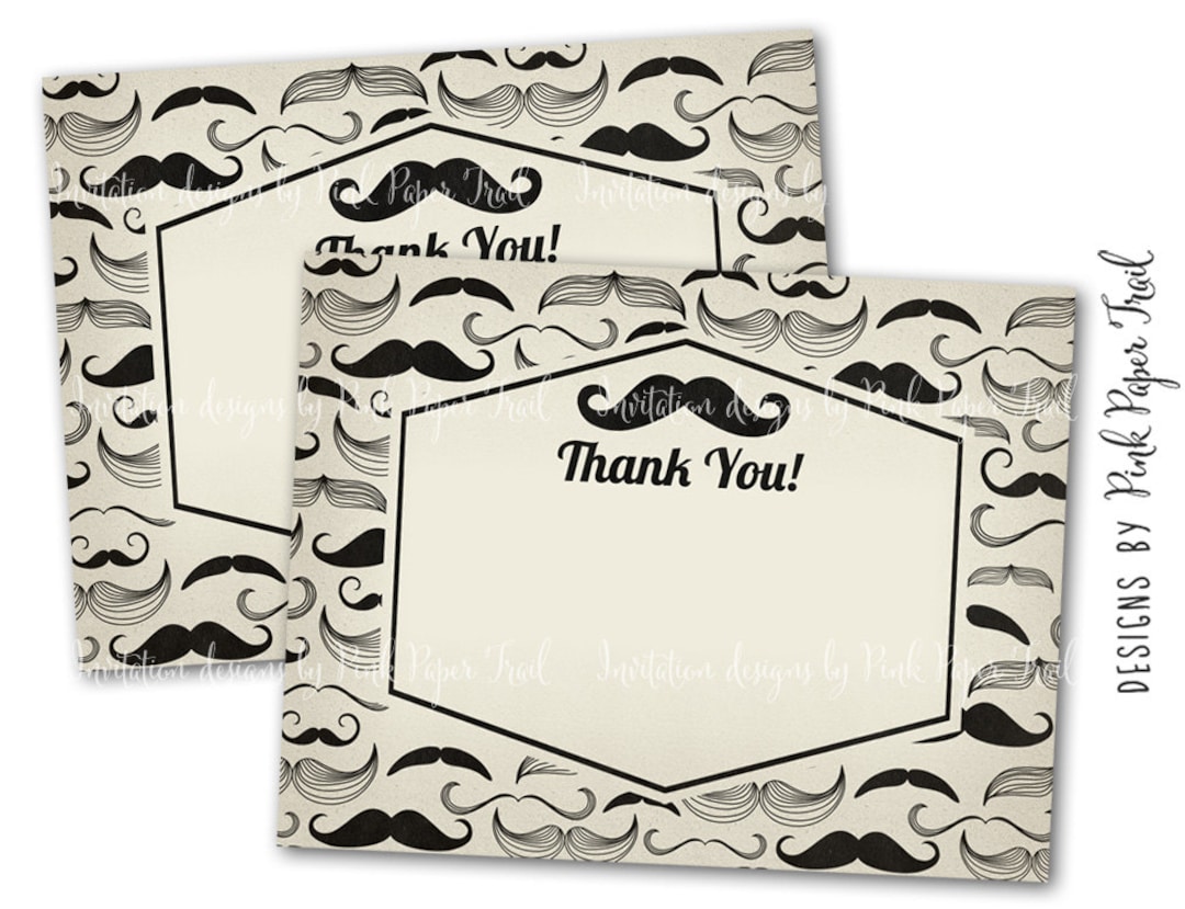 Mustache Party Thank You Card, Mustache Bash, Hipster Party, Thank You ...