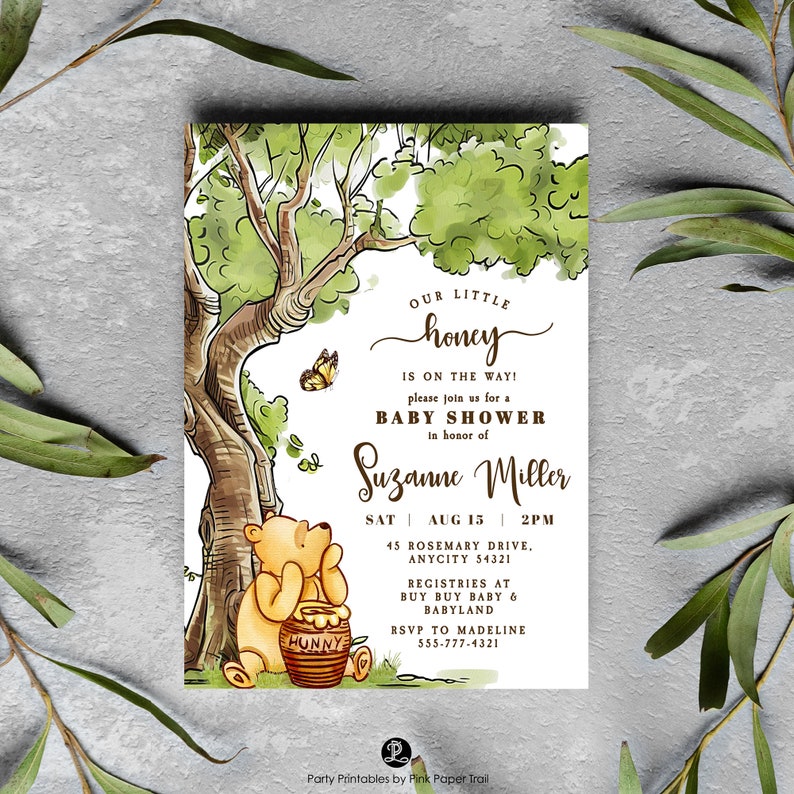 Editable Winnie the Pooh Baby Shower Invite Gender Neutral Classic ...
