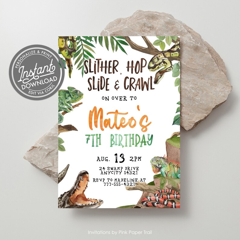 EDITABLE Reptile Birthday Invitation Snakes Lizards - Etsy
