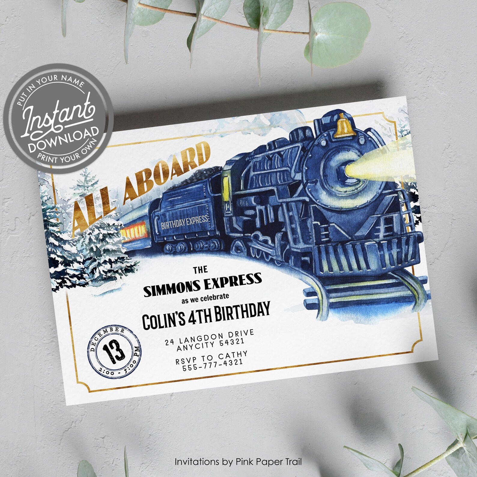 EDITABLE Train Birthday Invitation Vintage Train Steam Engine - Etsy