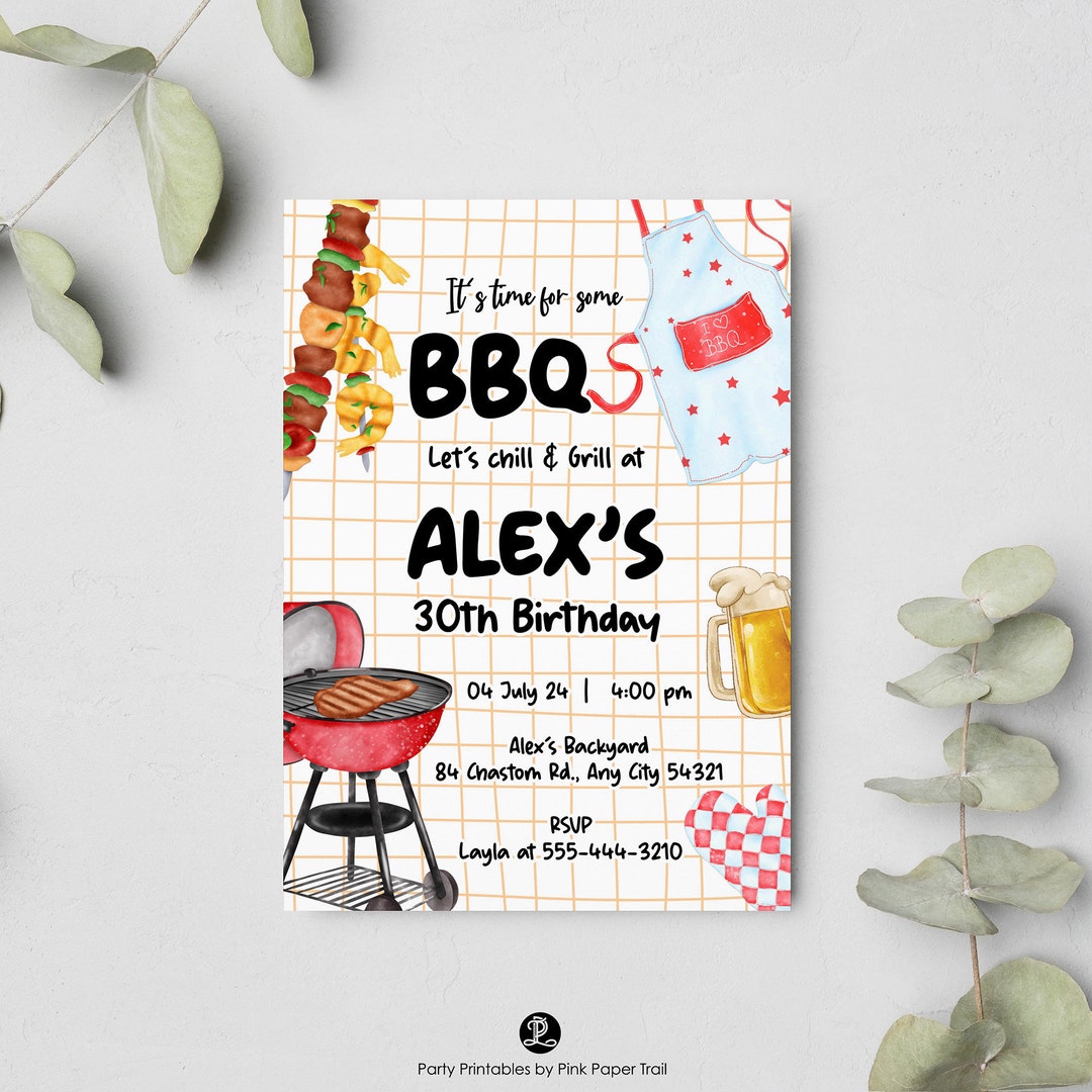 BBQ Birthday Editable Template Party Invitations, Bbq Birthday Invite ...