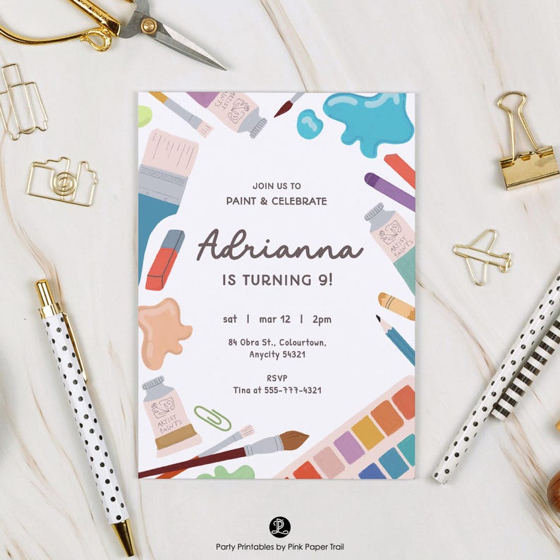 Editable Art Birthday Invitation Template, Painting Birthday Invite ...