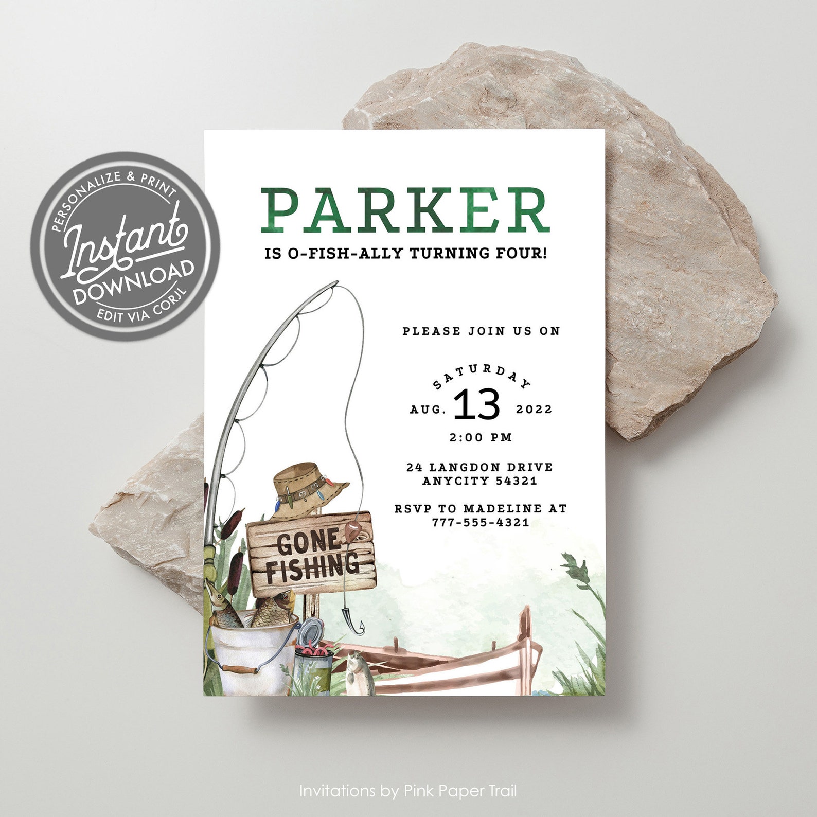 EDITABLE Fishing Birthday Invitation Template, O-fish-ally the Big ONE ...