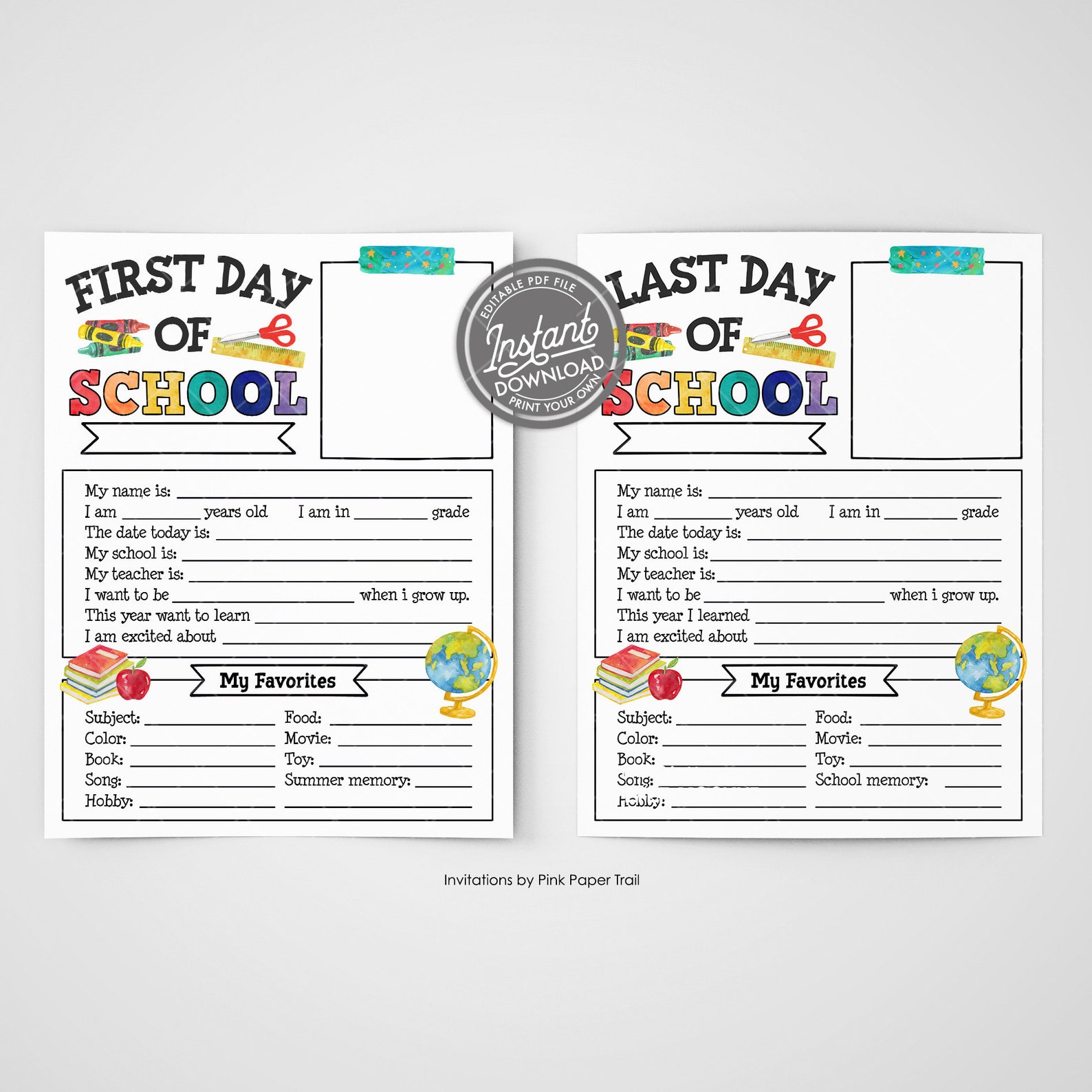EDITABLE PDF First and Last Day of School Printable Back to - Etsy