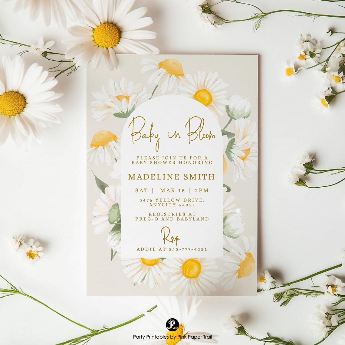 Daisy Baby Shower Invitation Suite Baby in Bloom Spring Summer Daisies ...