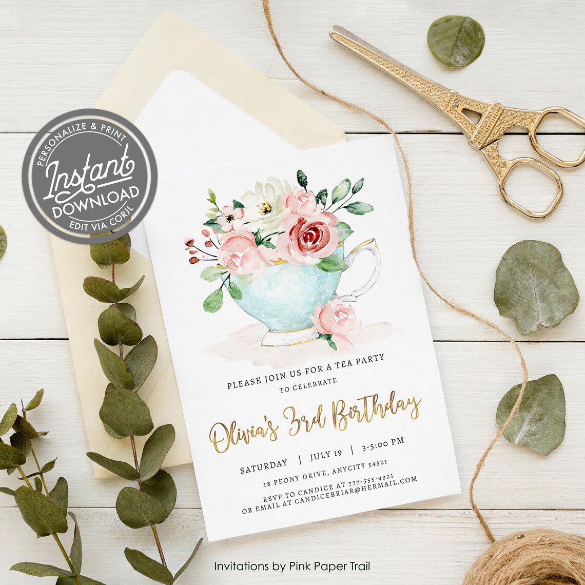 EDITABLE Tea Party Invite Tea Party Birthday Invitation | Etsy