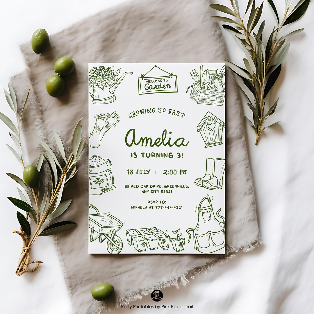 EDITABLE Gardening Theme Birthday Invitation Template, Outdoor Nature ...