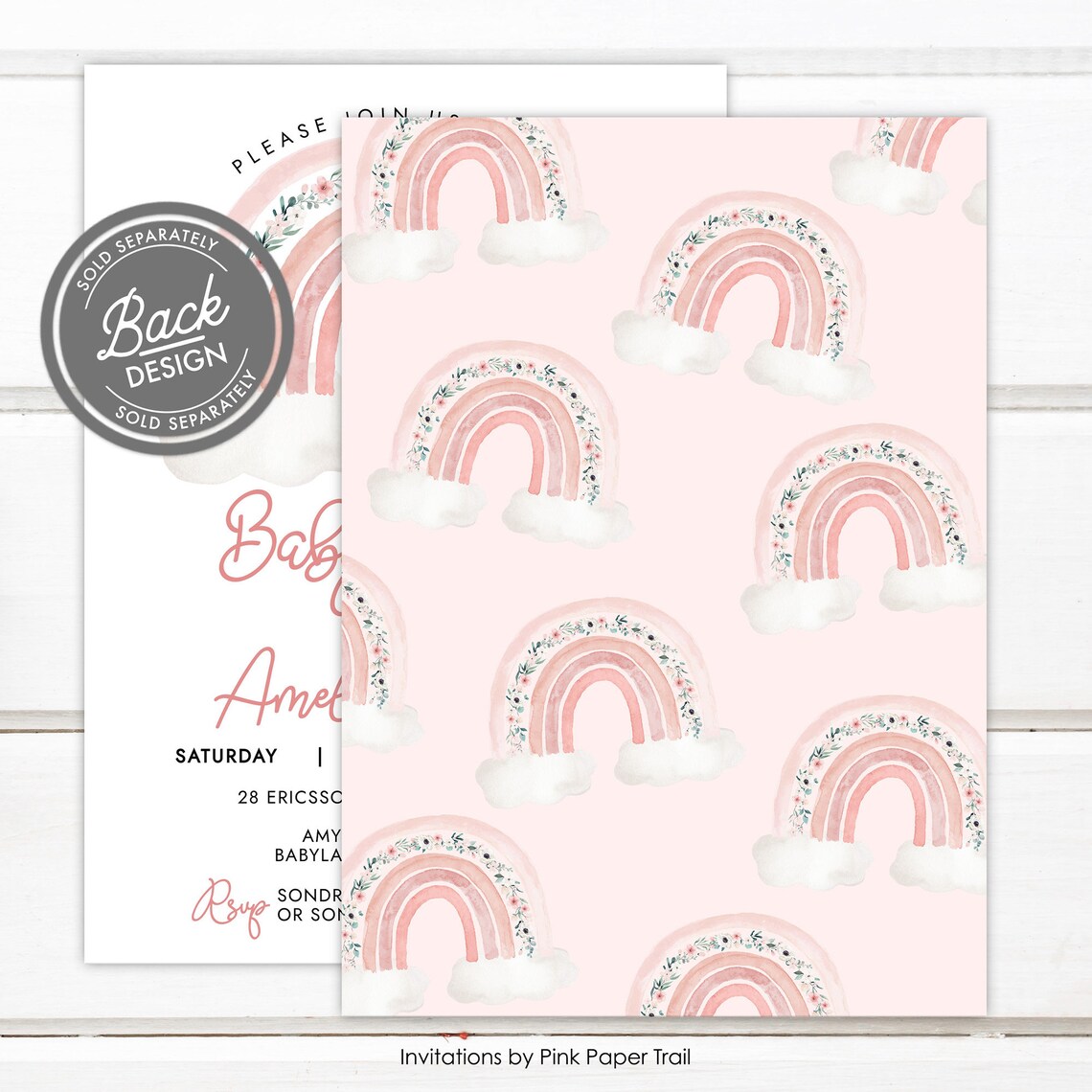 EDITABLE Boho Rainbow Baby Shower Invitation With a Cute Baby Bear ...