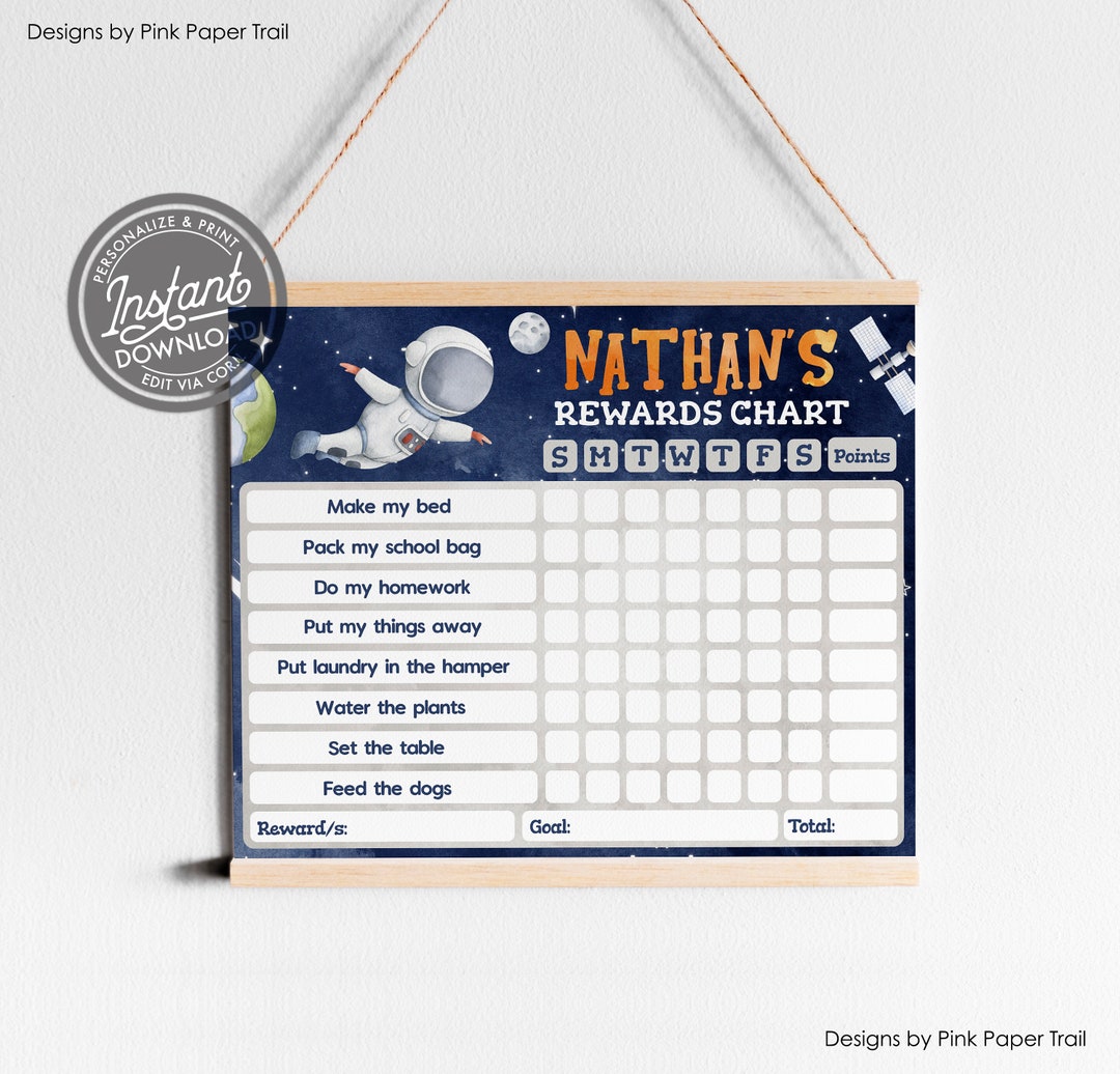 EDITABLE Astronaut Reward Chart, Outer Space Astronaut Behavior Chart ...
