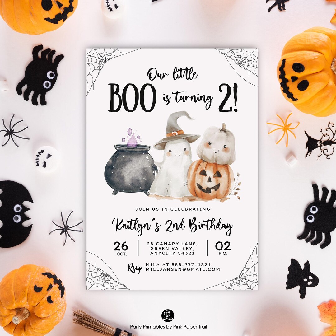 Halloween Birthday Invitation Template for Kids Little Boo Halloween ...