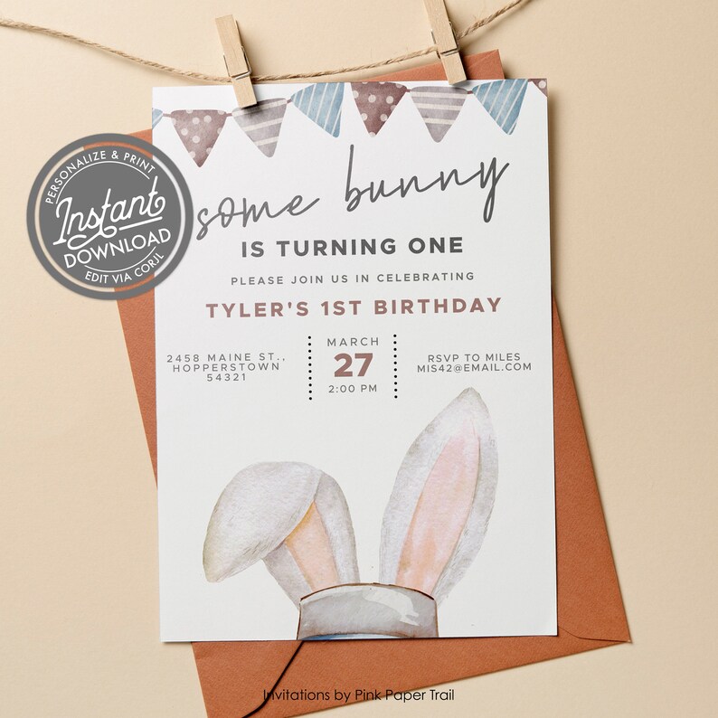 EDITABLE Some Bunny Birthday Party Invitation Cute Bunny Ears - Etsy
