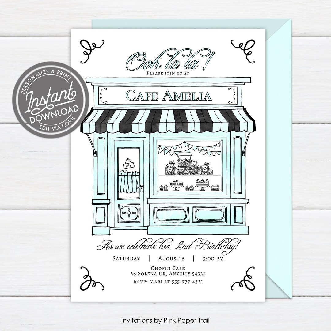 EDITABLE French Cafe Paris Cafe Birthday Soiree Invite, Paris Themed ...