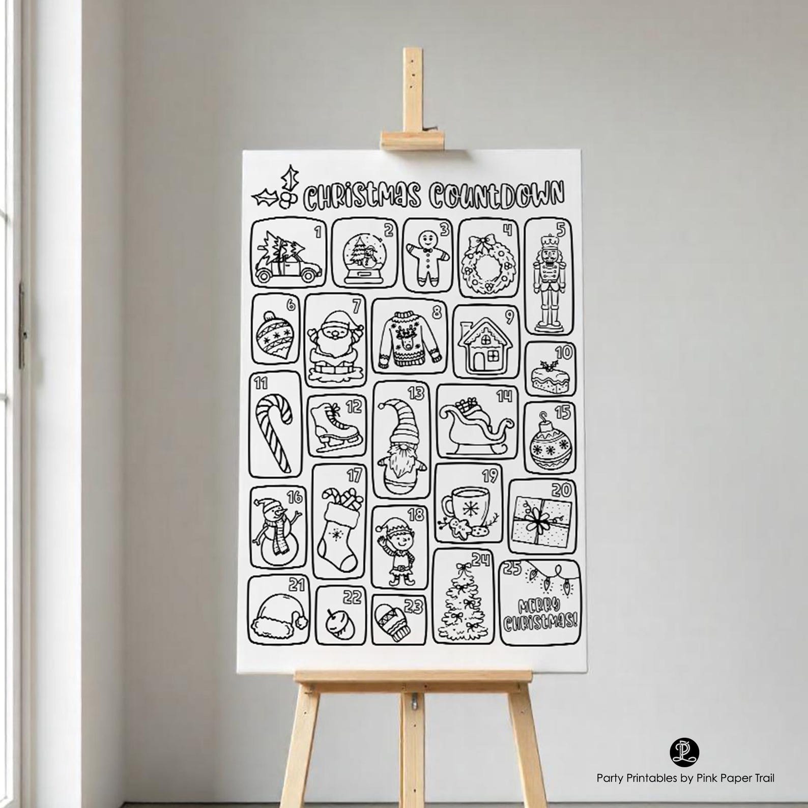 24 Days Christmas Countdown Coloring Poster, Advent Calendar Coloring ...
