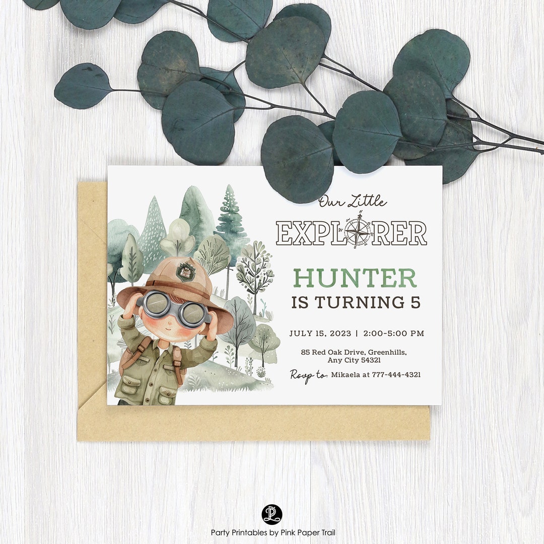EDITABLE Little Explorer Boy Birthday Party Invitation, Nature Birthday ...