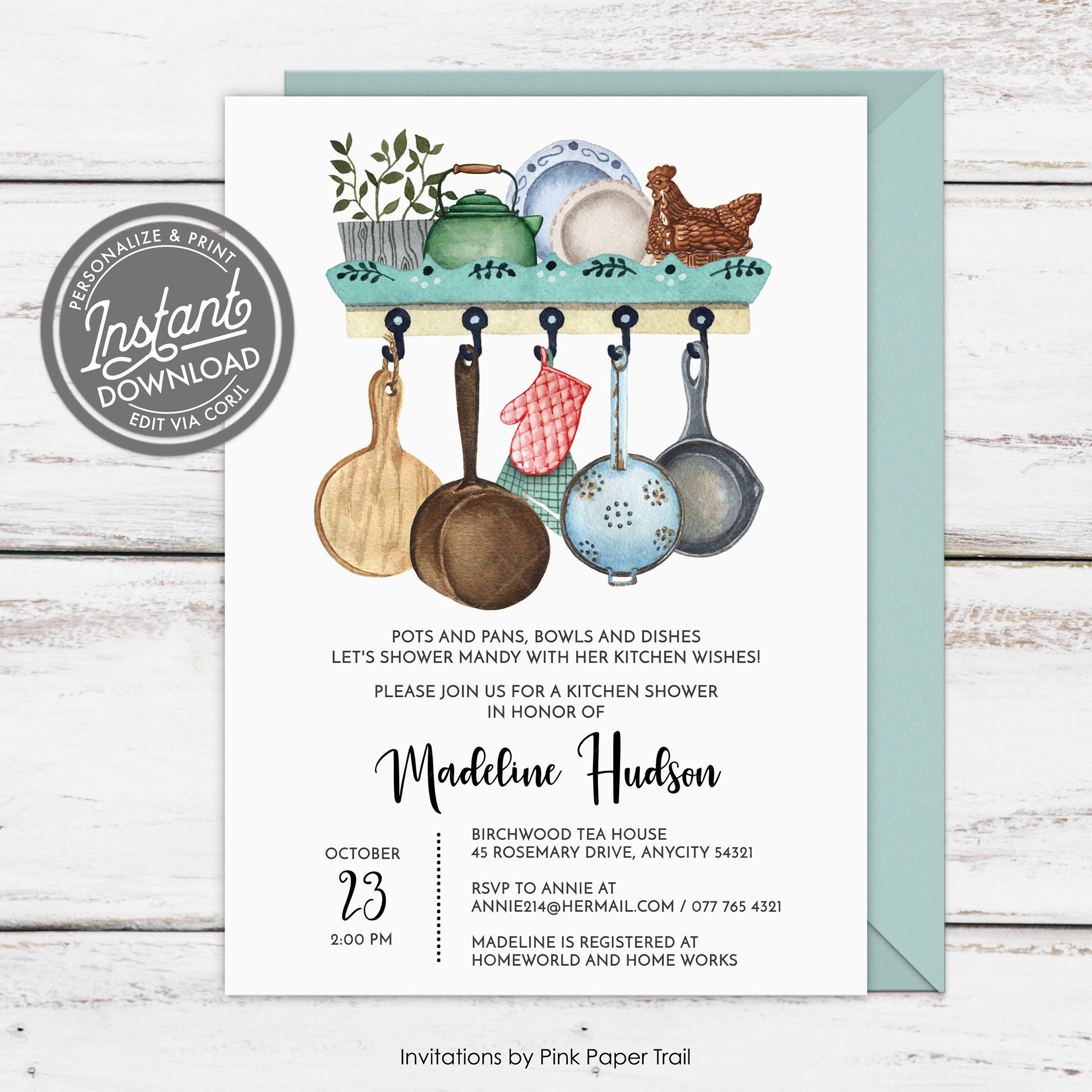 Invitations Paper Boho Kitchen Floral Bridal Shower Invite Instant ...
