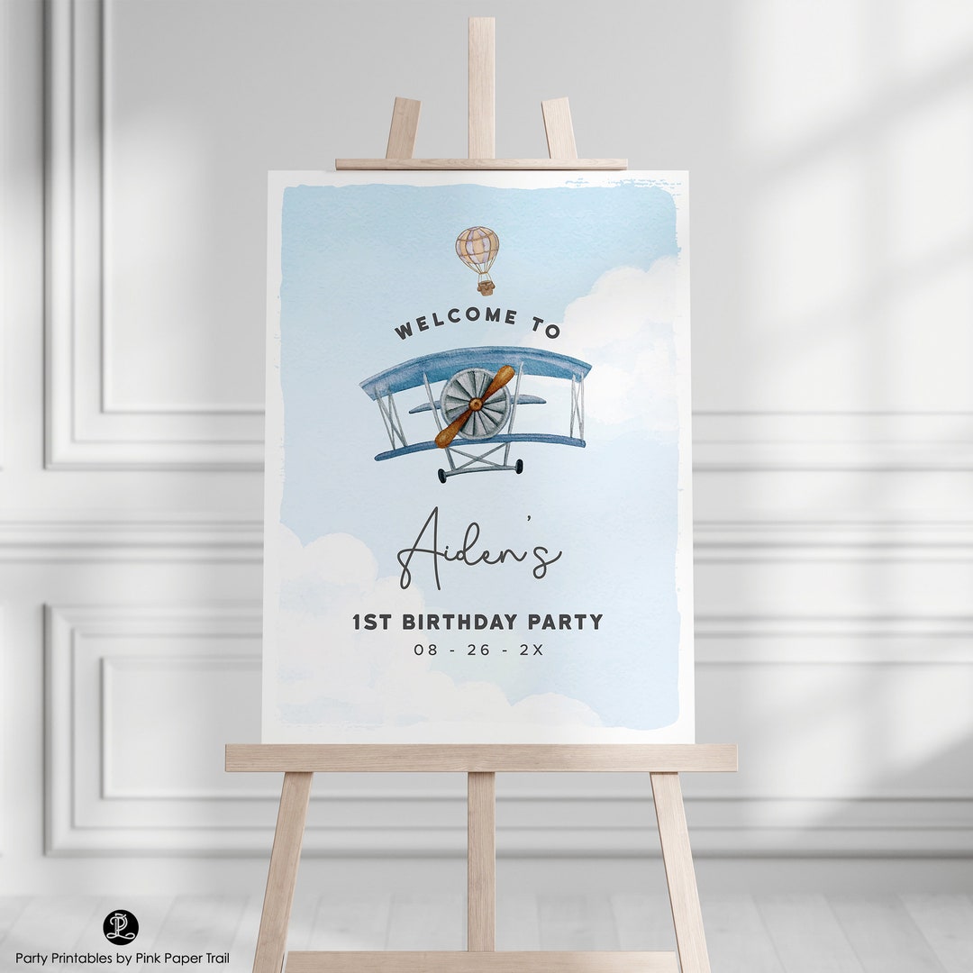 Retro Airplane Welcome Party Sign 18x24 Poster, Retro Airplane Biplane ...
