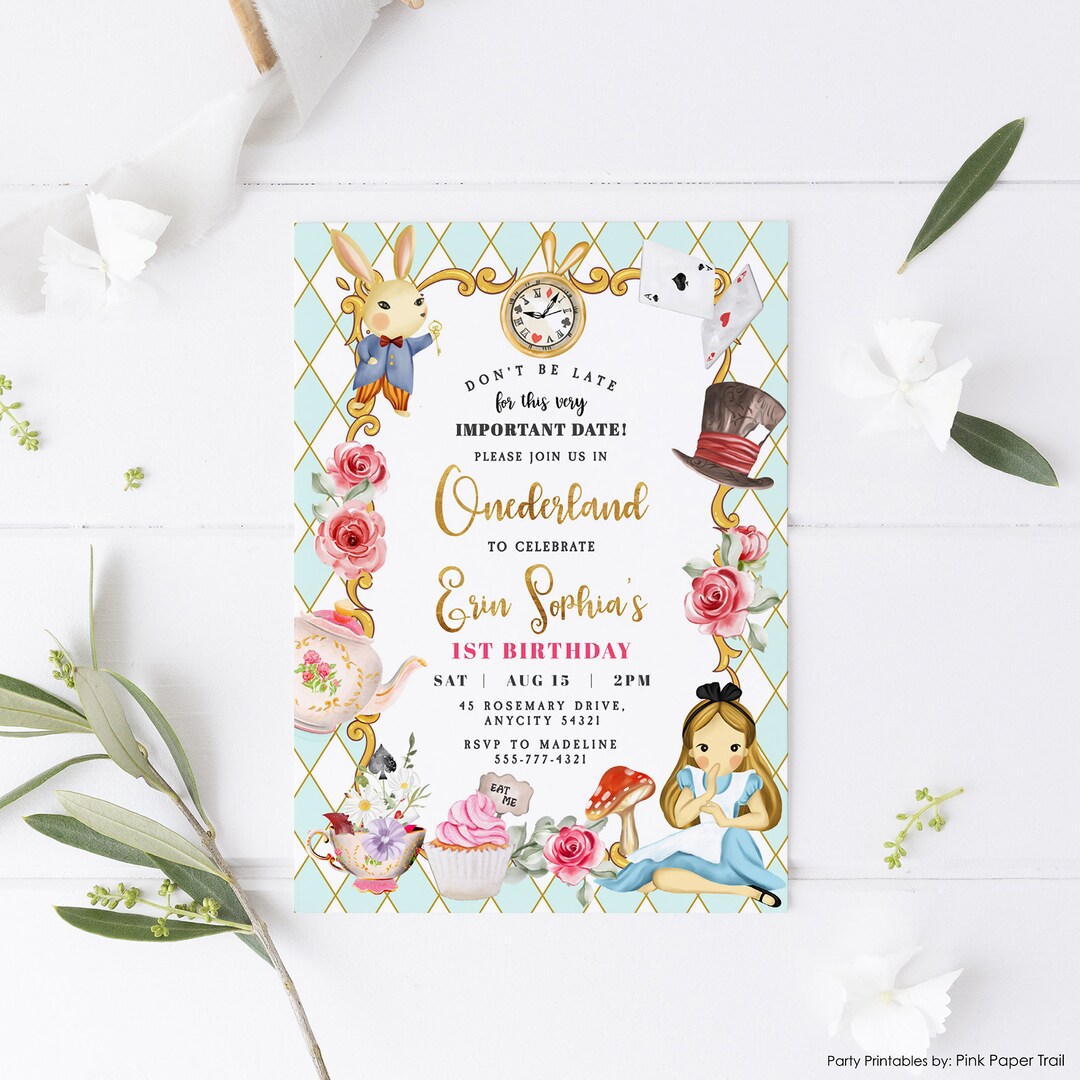 Editable Alice in Wonderland Invite Template Mad Hatter Tea Party ...