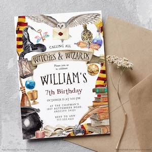 EDITABLE School of Magic and Wizards Birthday Invitation, Witches ...