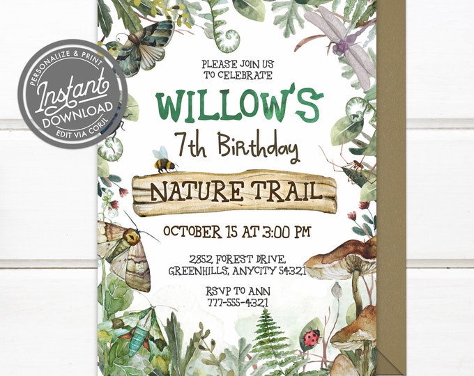 EDITABLE Nature Trail Birthday Invitation or Bugs Birthday Party ...