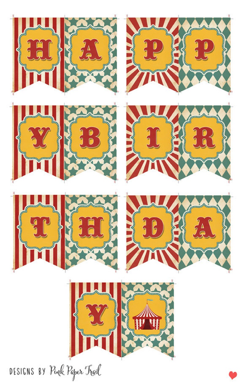 Circus Happy Birthday Banner Circus Carnival Party Print - Etsy