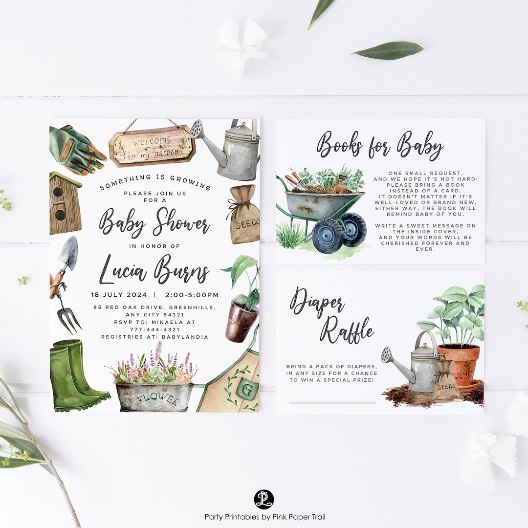 Garden Theme Baby Shower Invitation Template, Outdoor Nature Organic ...