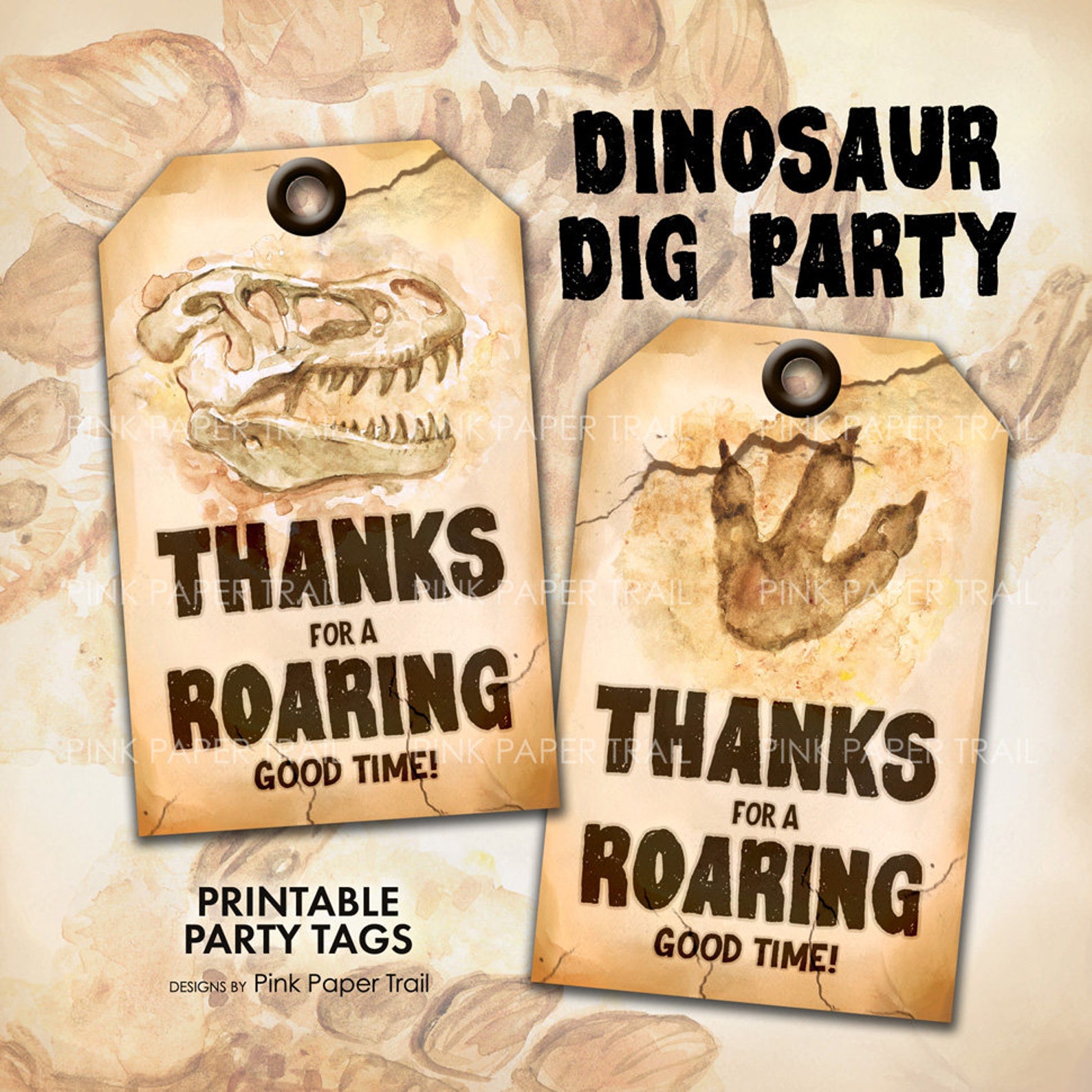 Dinosaur Dig Excavation Party Favor Printable Tag, Dinosaur Excavation ...